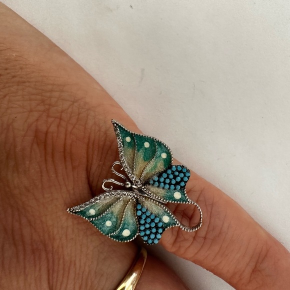 Jewelry | 925 Silver Butterfly Ring Blue Turquoise Stones | Poshmark